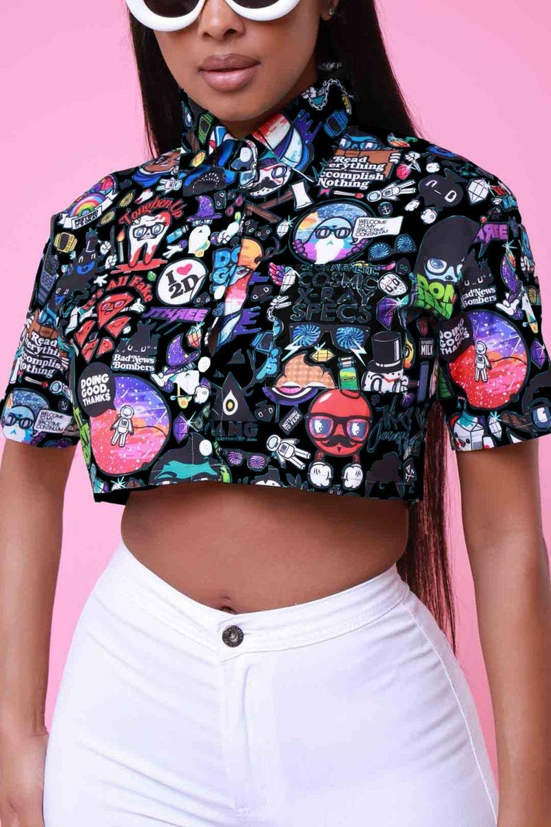 Glamybabes animated pattern blouse